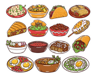 Set mexican traditional food outline collection Vector Image