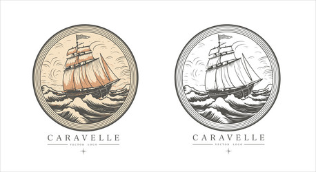 Caravelle on the water logo vintage emblem old Vector Image