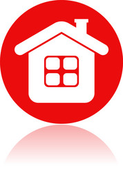Home icon red round sign with a building Vector Image