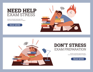 Stress exam preparation with textbook pile scared Vector Image