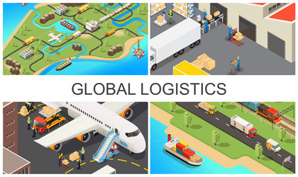 Warehouse inside isometric composition Royalty Free Vector