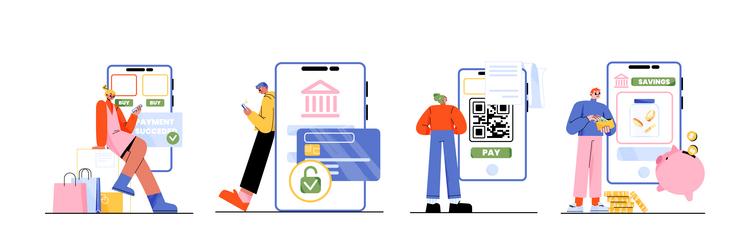 Online payment round icon composition with excited