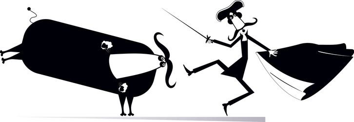 Cartoon bullfighter and a bull Royalty Free Vector Image