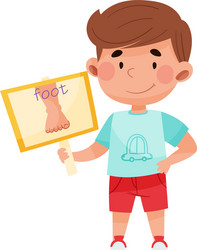 Funny boy holding flashcard with eyebrow image Vector Image