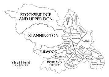 Sheffield city map england uk labelled black Vector Image
