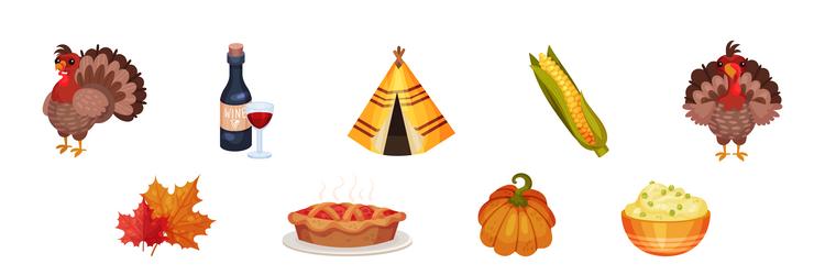 Happy thanksgiving objects with turkey pumpkin Vector Image