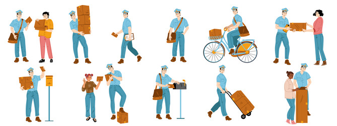 Male and female postman characters Royalty Free Vector Image
