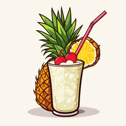 Pina colada cocktail hand-drawn comic Royalty Free Vector