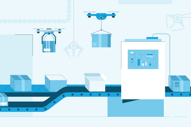 Workers working on conveyor at smart factory Vector Image