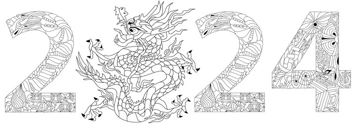 2024 number design cute for coloring Royalty Free Vector