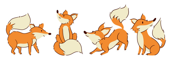 Fox set of cute cartoon characters hand drawn Vector Image
