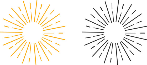 Black sun rays in flat design on blank background Vector Image