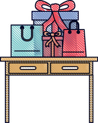 Desk table with drawers front view and desktop Vector Image