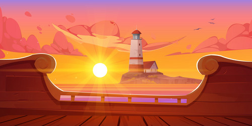 Sunset sea view from cruise ship deck cartoon Vector Image
