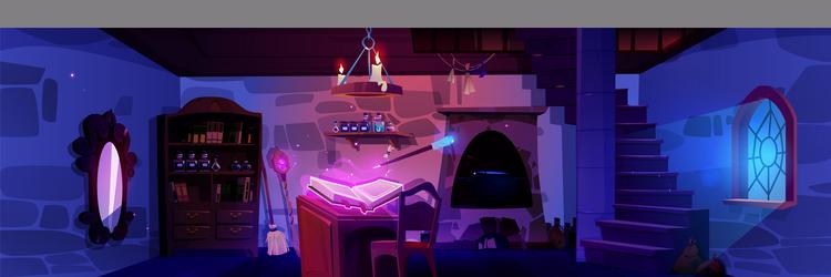 Magic wizard lab background witch room interior Vector Image