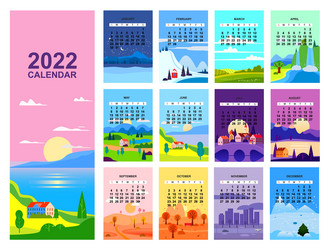 2022 calendar landscape natural backgrounds Vector Image