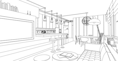 Interior line drawing Royalty Free Vector Image