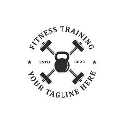 Fitness gym training logo design badge Royalty Free Vector