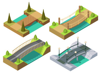 Isometric suspension bridge Royalty Free Vector Image