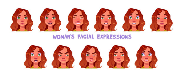 Woman character face emotion cartoon set Vector Image