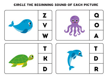 Worksheet for kids find the beginning sound Vector Image