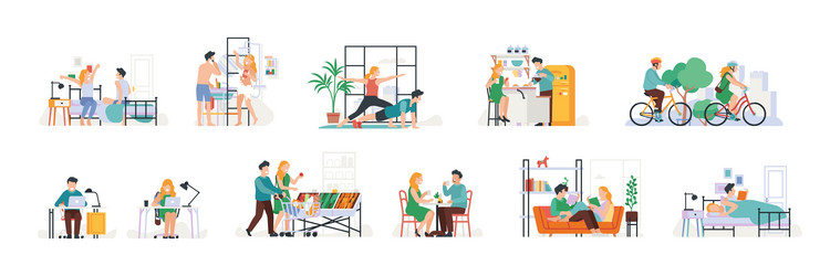 Daily life work day routine set everyday Vector Image