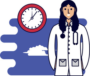 Doctor female professional with clock time Vector Image