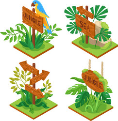 Jungle wooden signs set Royalty Free Vector Image