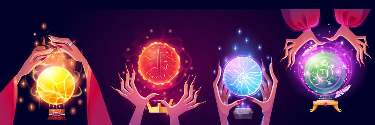 Cartoon set of witch hands with magic ball Vector Image