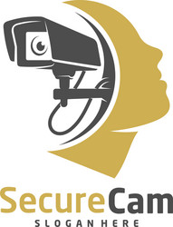 Cctv camera with people head logo design template Vector Image