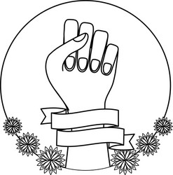 Hand human fist in frame circular with flowers Vector Image