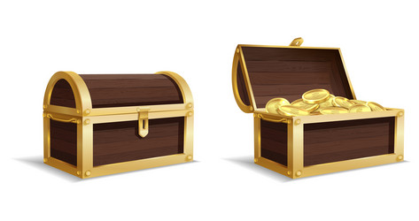 Treasure chest closed and open chests Royalty Free Vector