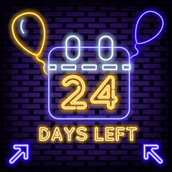 24 hours left neon signboards glowing Royalty Free Vector