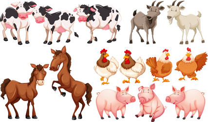 Group farm animals horse cow and sheep Royalty Free Vector