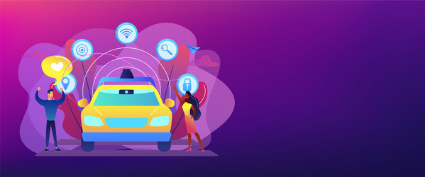 Self-parking car system concept banner header Vector Image