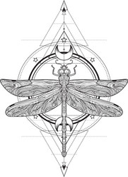 Dragonfly over sacred geometry sign isolated Vector Image