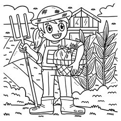 Farmer with harvest isolated coloring page Vector Image