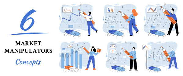 Stock market manipulation characters analyzing Vector Image