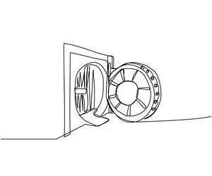 Large safe bank protection security one line art Vector Image