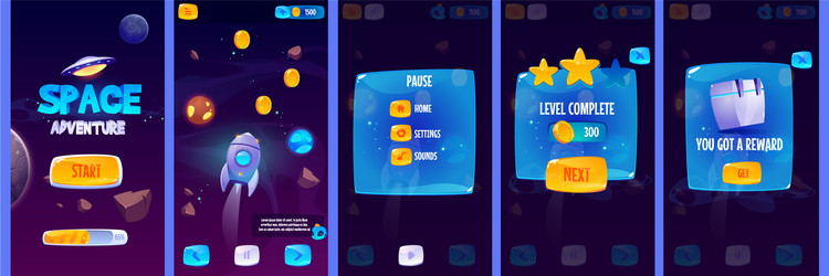 Space game app icons ui frames and cartoon gui Vector Image