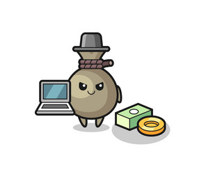 Mascot of cement sack as a hacker Royalty Free Vector Image