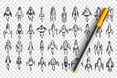 Space doodle set with lettering Royalty Free Vector Image