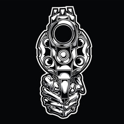 Skull hand holding gun pistol death tattoo Vector Image