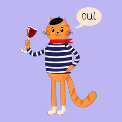 Cute cartoon french cat with baguette Royalty Free Vector