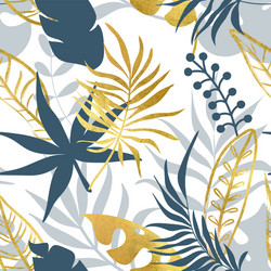 Blue tropical leaves seamless pattern Royalty Free Vector