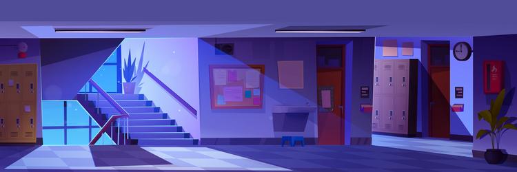 Mess in school hallway after prom night party Vector Image