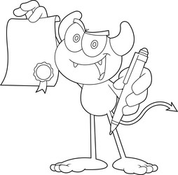 Outlined cute little devil cartoon character Vector Image