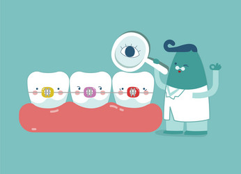 Cartoon dentist check tooth into open mouth pat Vector Image