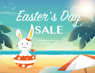 Cute rabbit sunbathing on a beach mat with an Vector Image