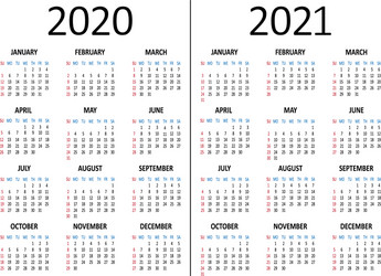 Calendar 2020 2021 week starts from monday Vector Image
